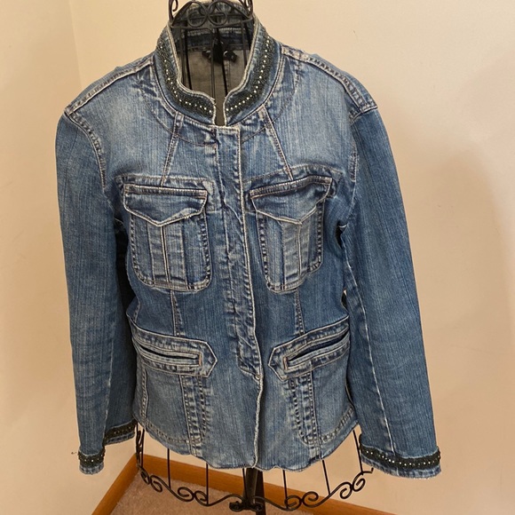 Dkny | Jackets & Coats | Dkny Womens Denim Mandarin Collar Distressed ...